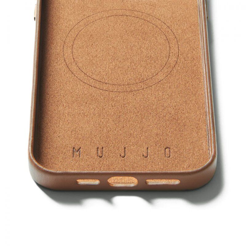 Mujjo Full Leather Wallet кожен кейс с джоб за карти за iPhone 15 Pro ...